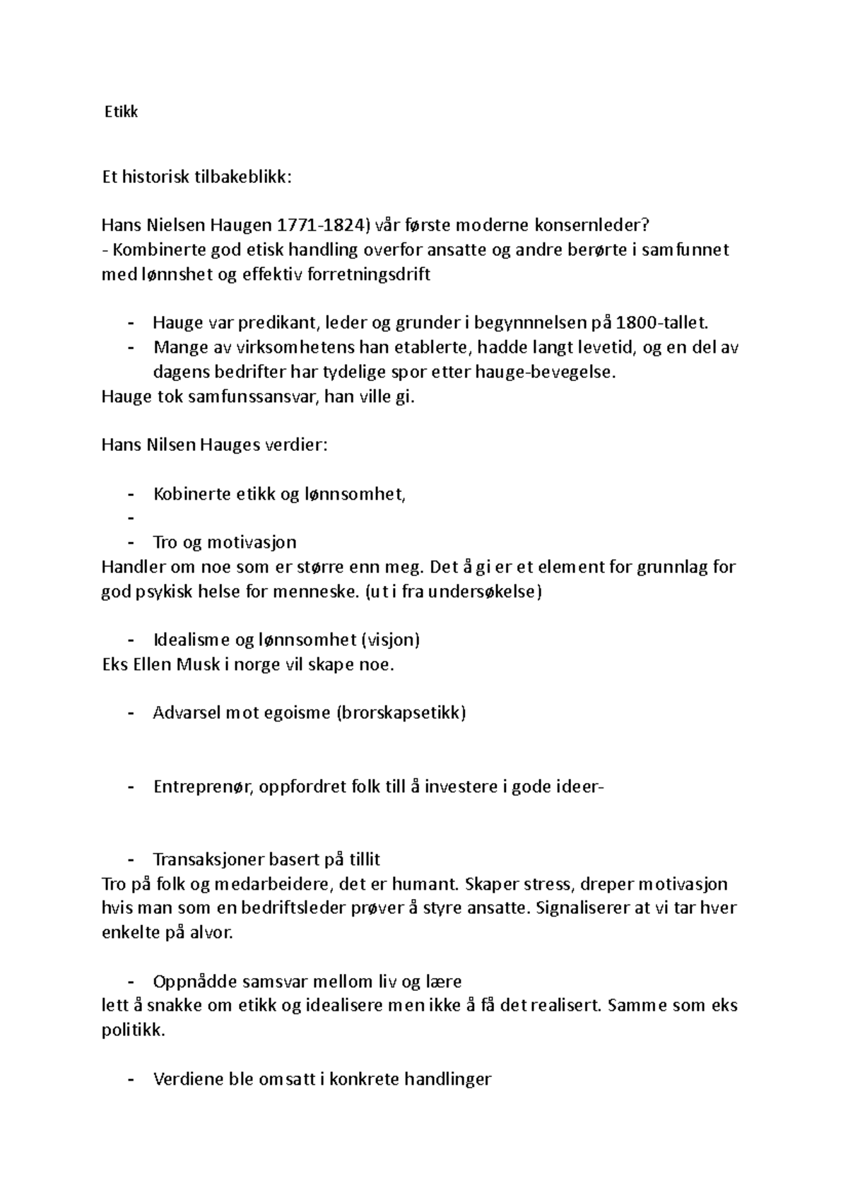 Etikk - notater hans nilsen hauges verdier - Etikk Et historisk tilbakeblikk: Hans Nielsen ...