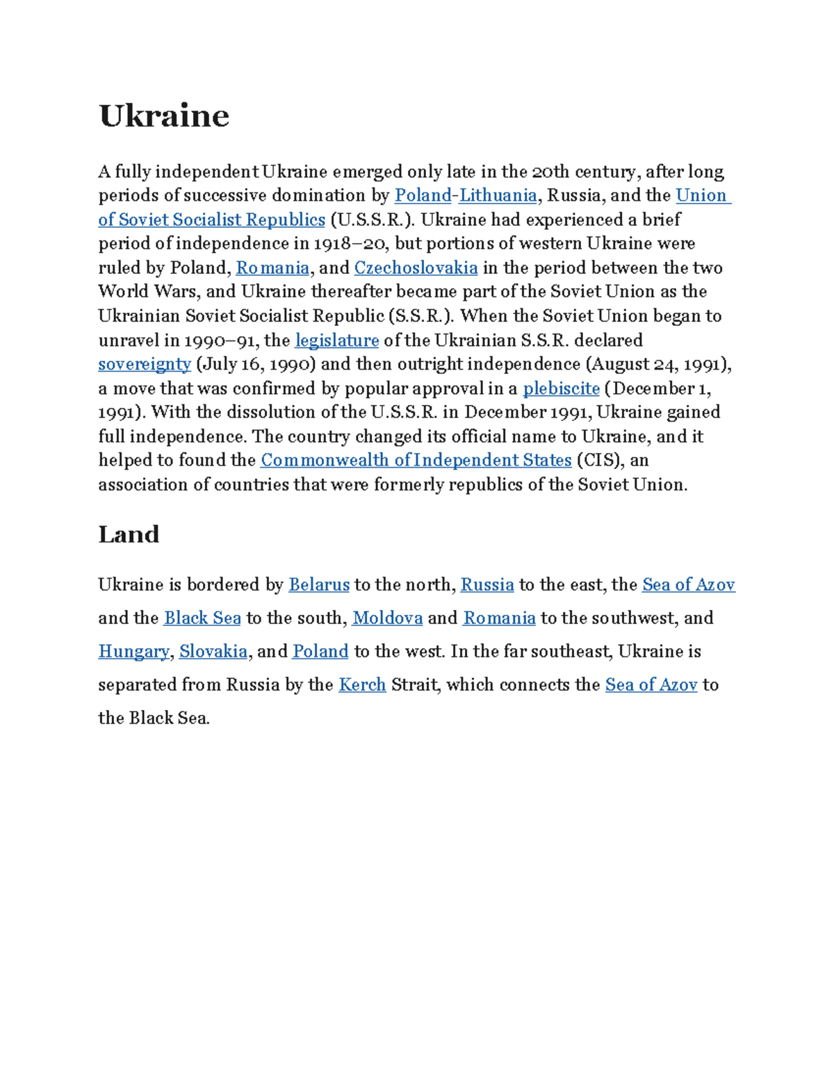 Ukraine - History and lecture - Ukraine A fully independent Ukraine ...