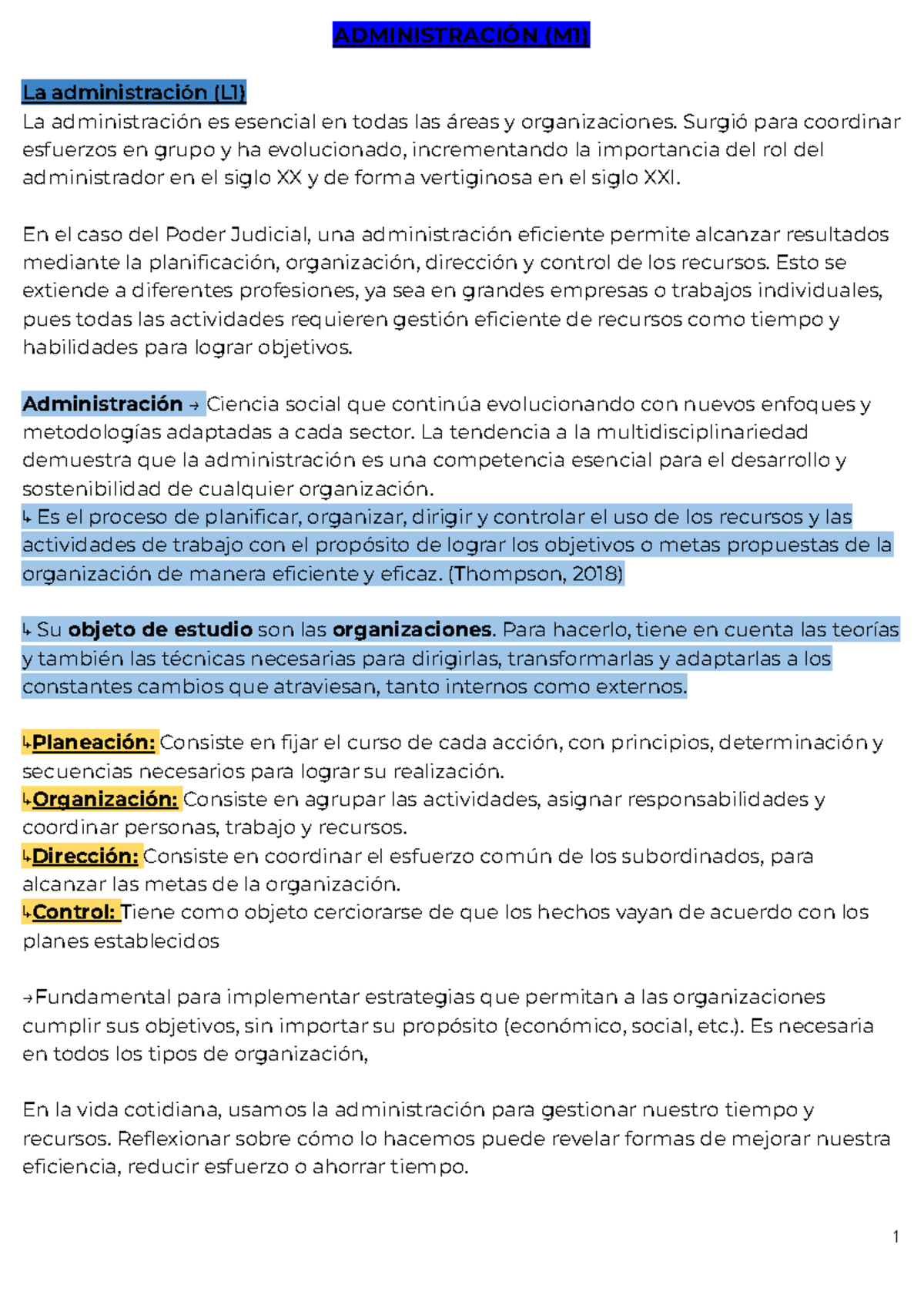 Resumen Administración - ADMINISTRACIÓN (M1) La administración (L1) La ...