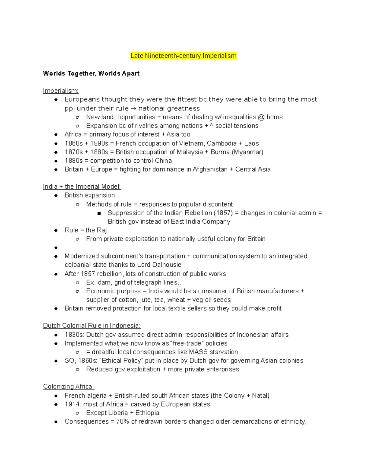 Textbook notes - For Maryann Farkas' class - Late Nineteenth-century ...