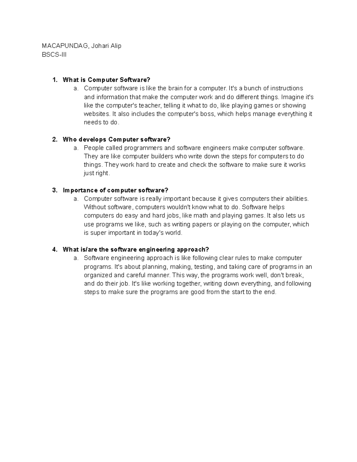 Soft Eng 1Act1 Computer Software - MACAPUNDAG, Johari Alip BSCS-III ...