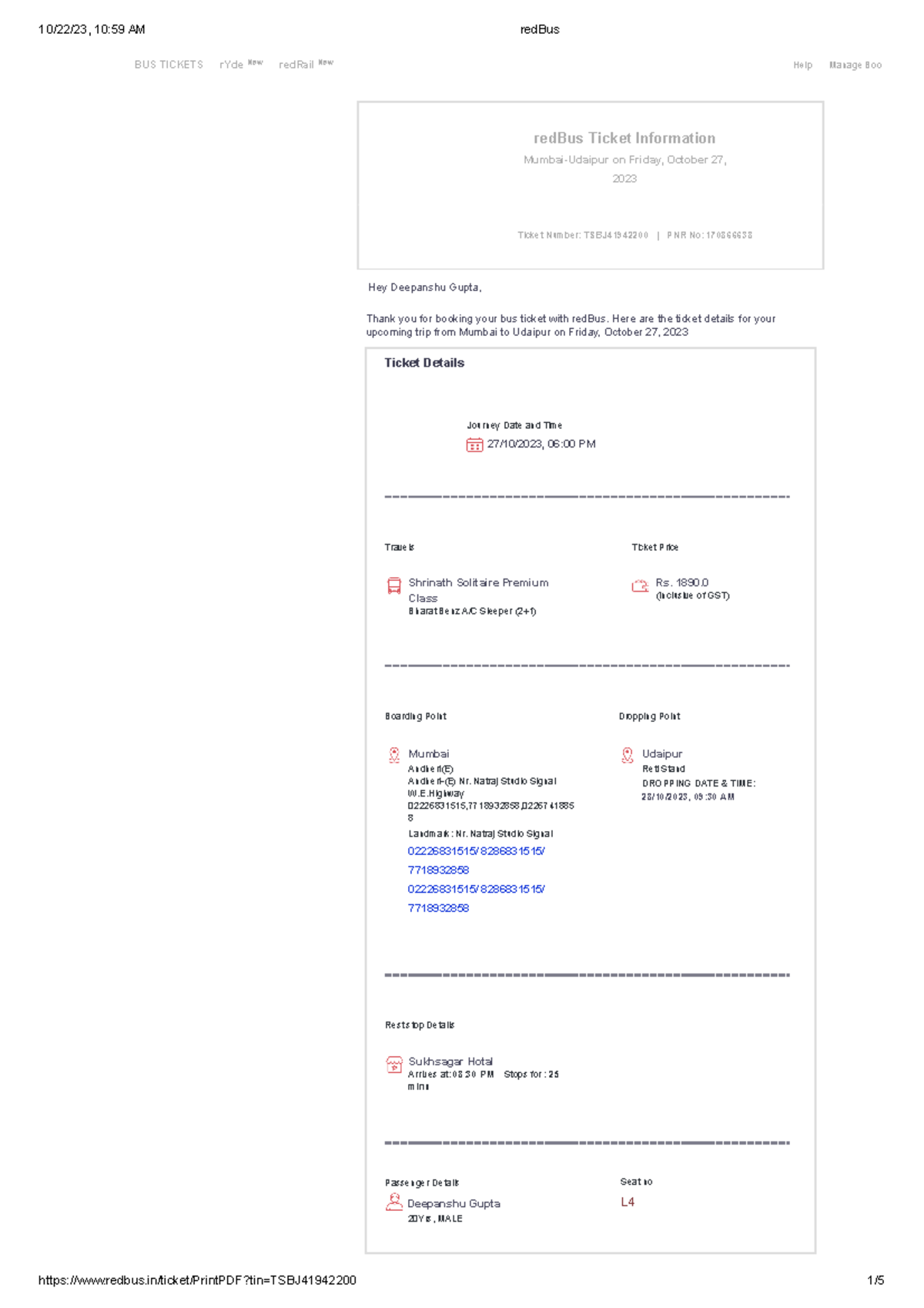 Mumbai-Udaipur - vhcvx sbbd fkbn vnnv - BUS TICKETS rYde redRail ...