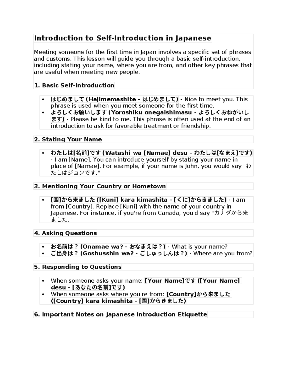 Starter Irodori BOOK Session 3 - Introduction to Self-Introduction in ...