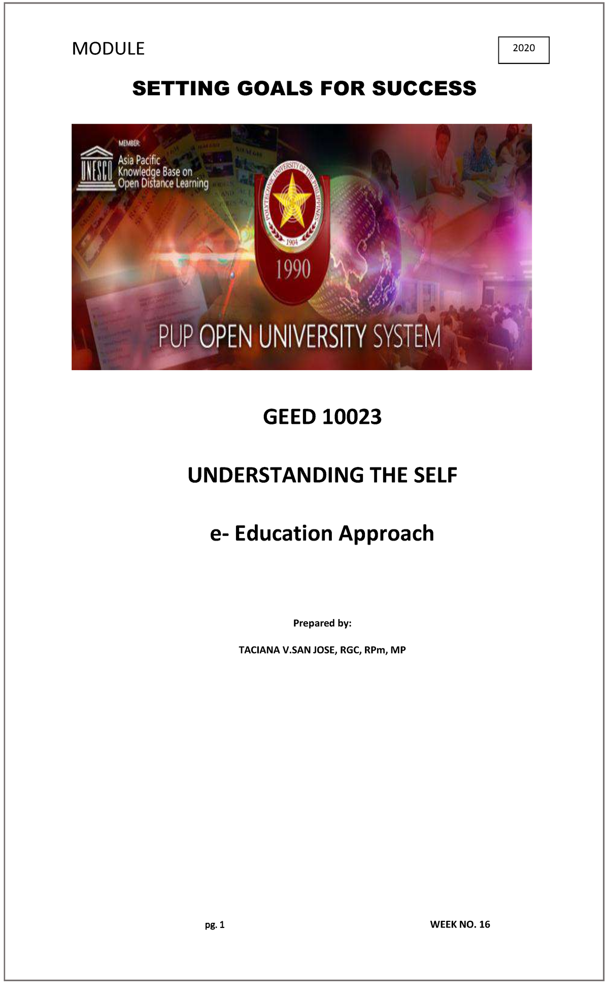 Setting goals for success - MODULE SETTING GOALS FOR SUCCESS GEED 10023 ...