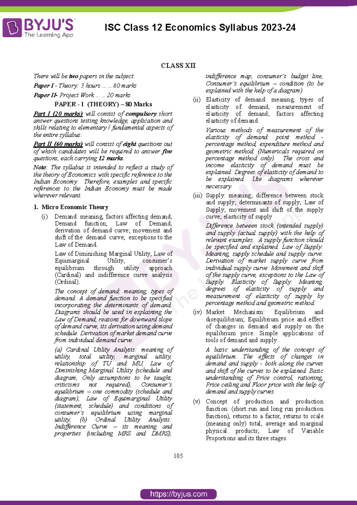 ISC Class 12 Economics Syllabus 2023 24 - CLASS XII There will be two ...