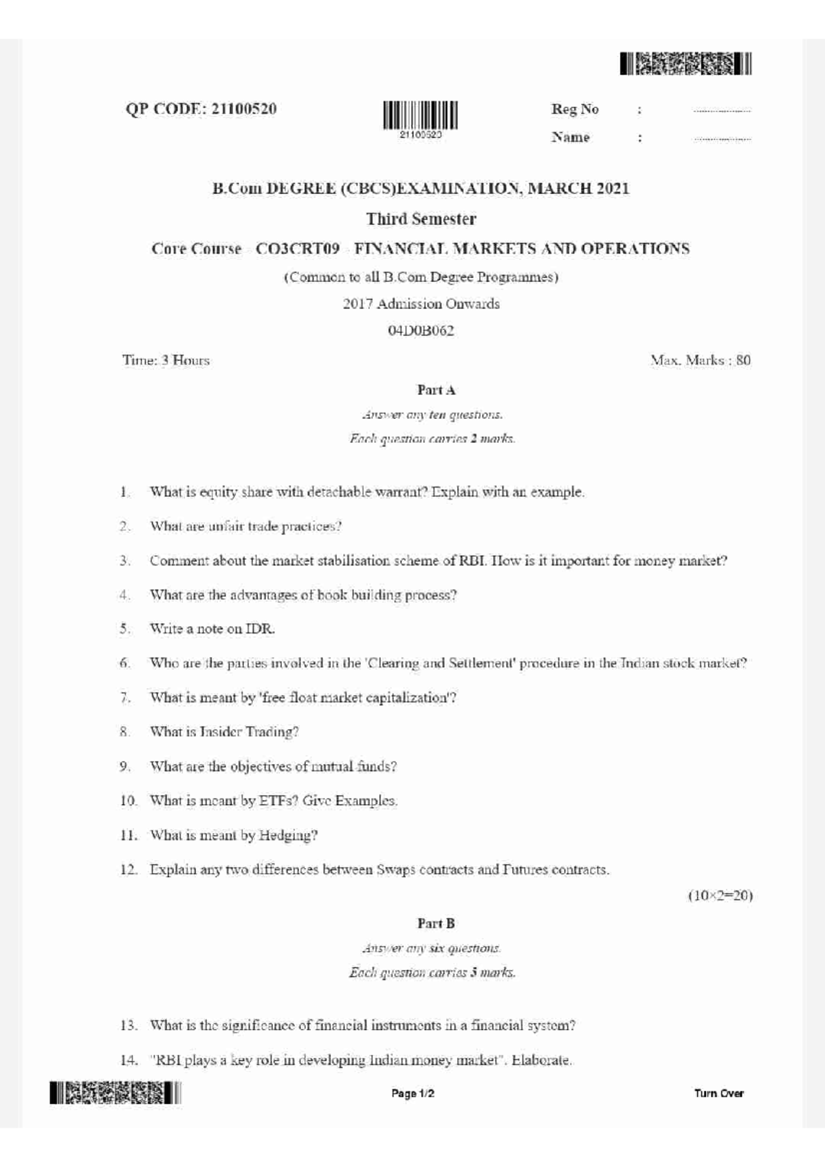 Financil markets 4 - Question paper - financial market& Oerations - Studocu