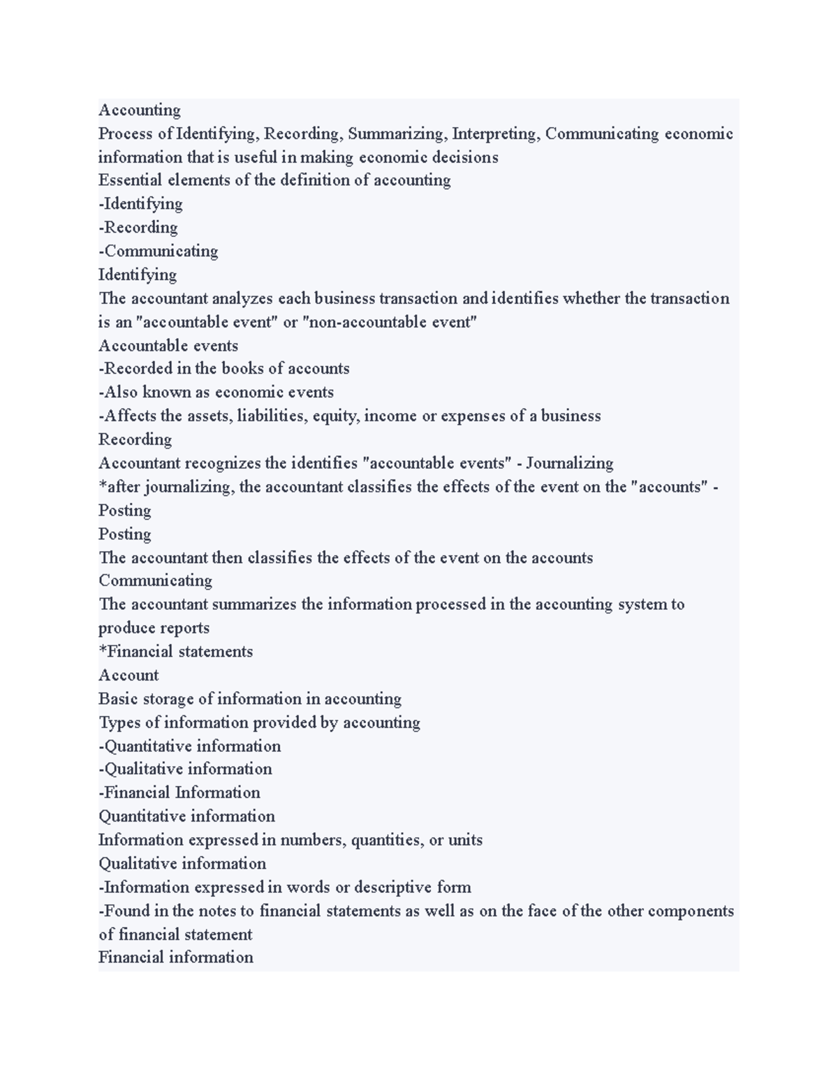 Accounting 1 - practice materials - Accounting Process of Identifying ...