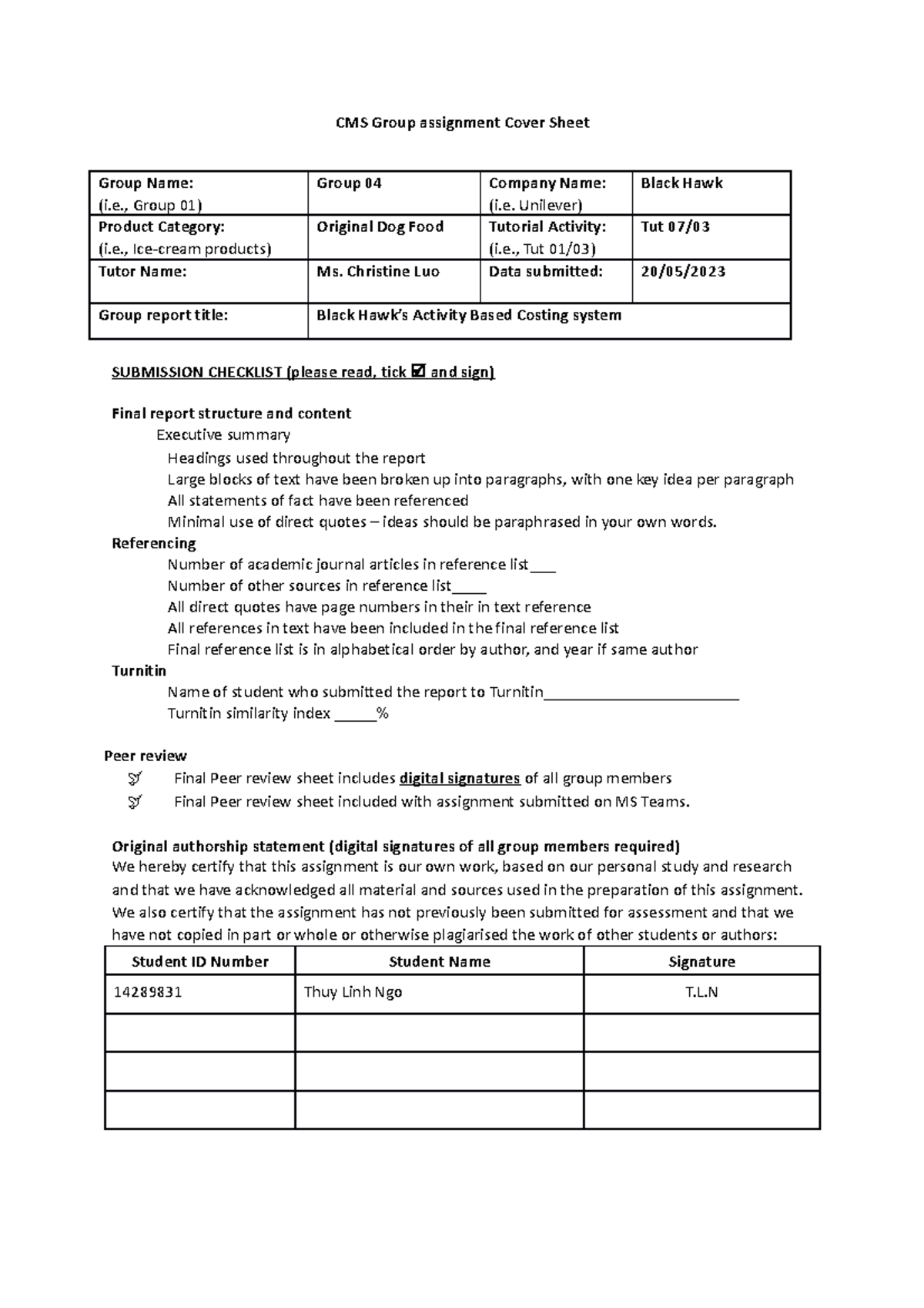 CMS report Final - CMS Group assignment Cover Sheet Group Name: (i ...