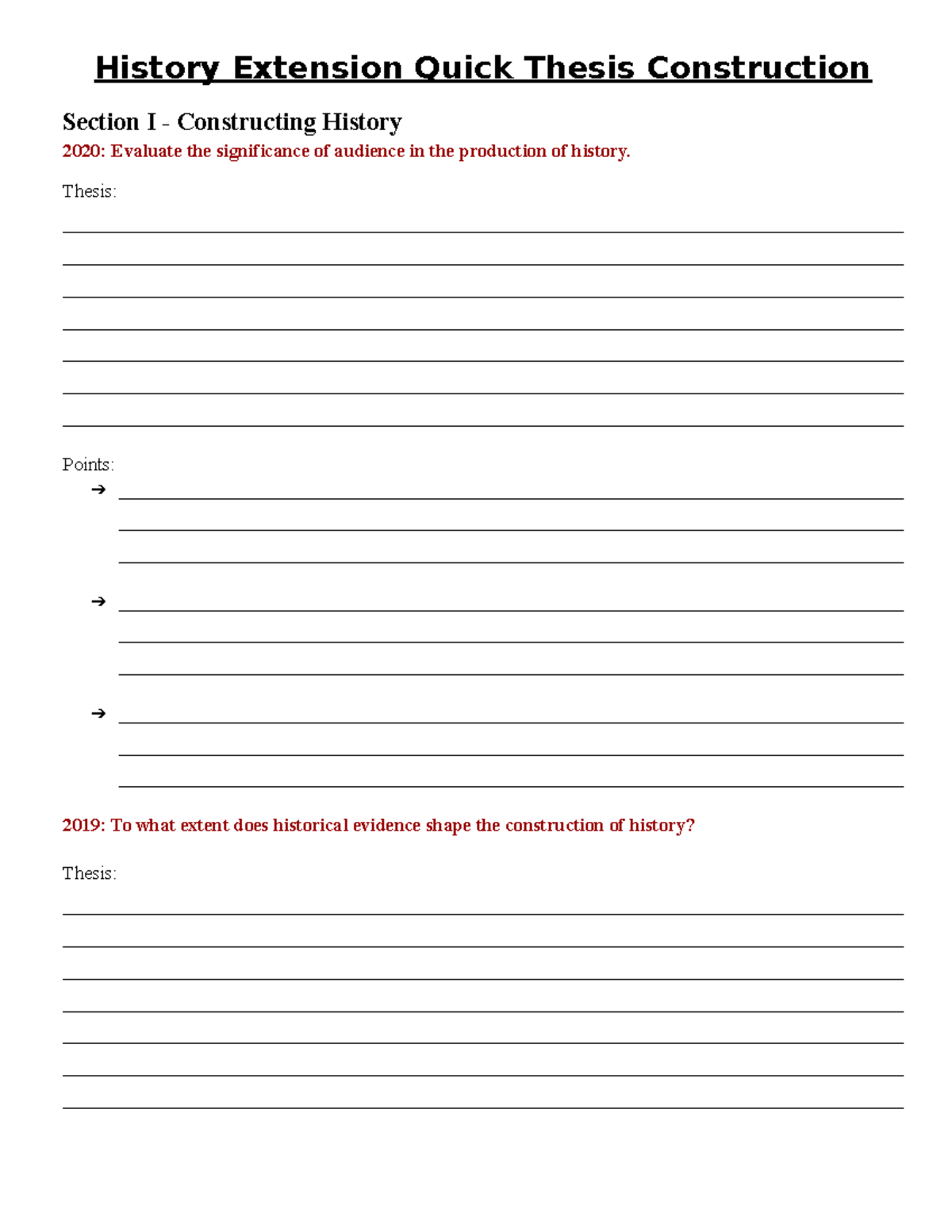 His Ext Thesis Statement Practice Sheet - Studocu