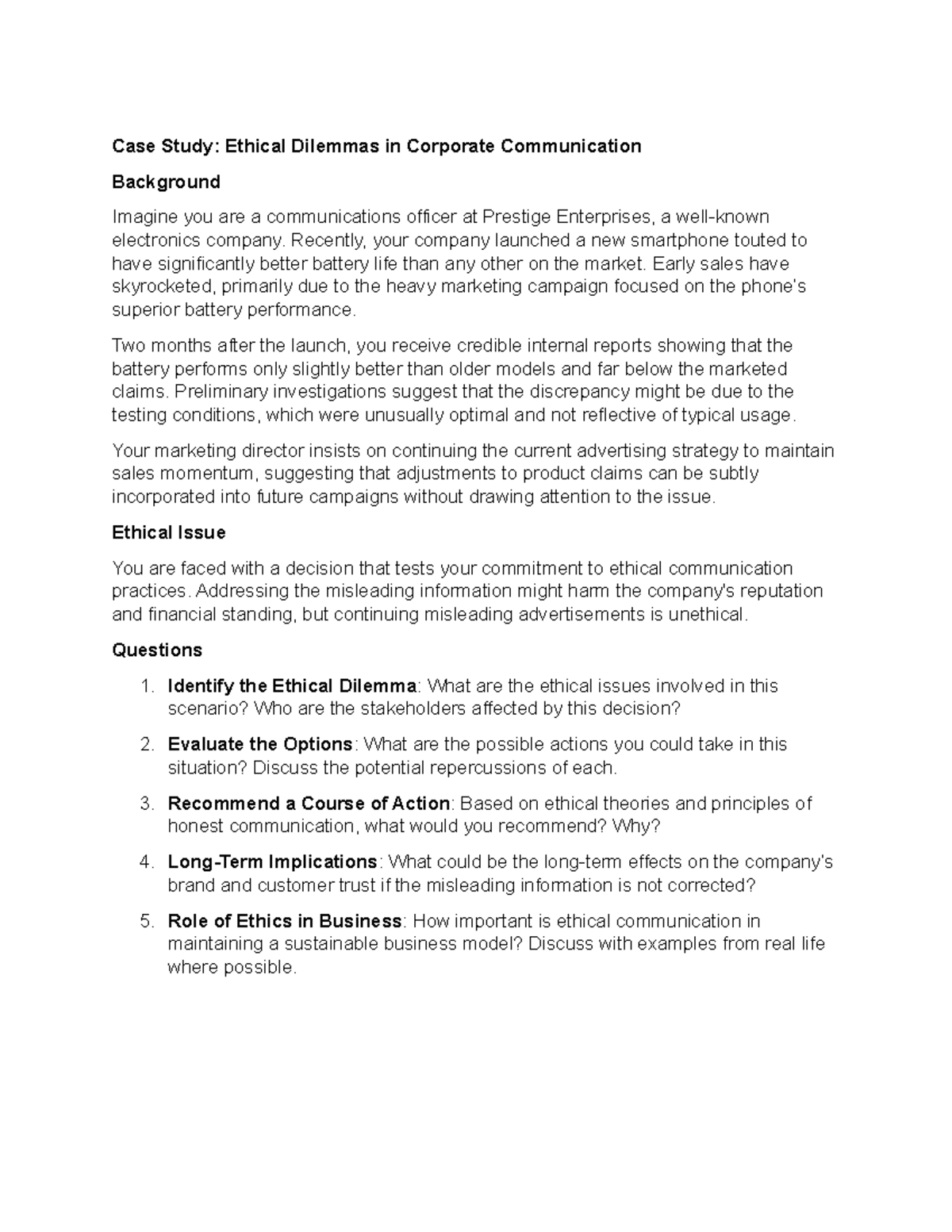 Case Study - Summary Introduction to Communication Studies - Case Study ...