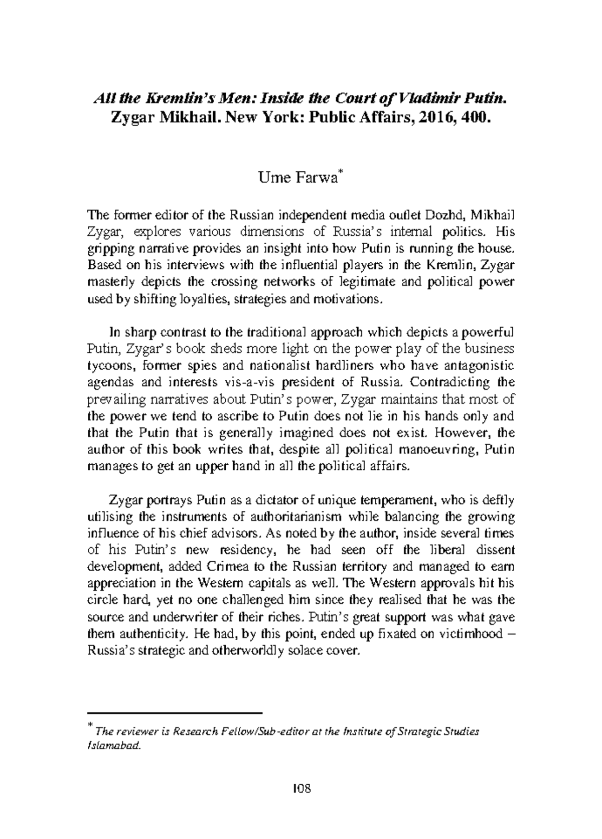 Inside the cour of putin - 108 All the Kremlin’s Men: Inside the Court of Vladimir Putin. Zygar ...