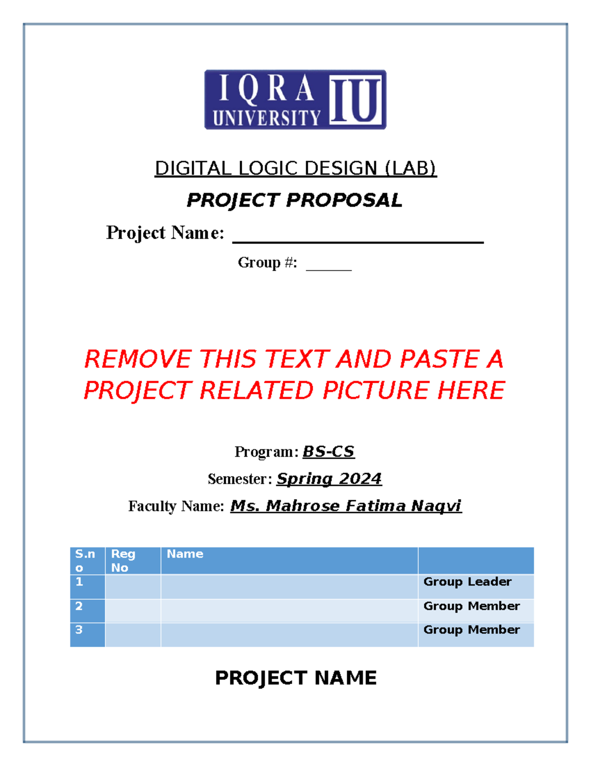 MN Project Proposal Template - Bachelor of computer science - DIGITAL LOGIC DESIGN (LAB) PROJECT ...