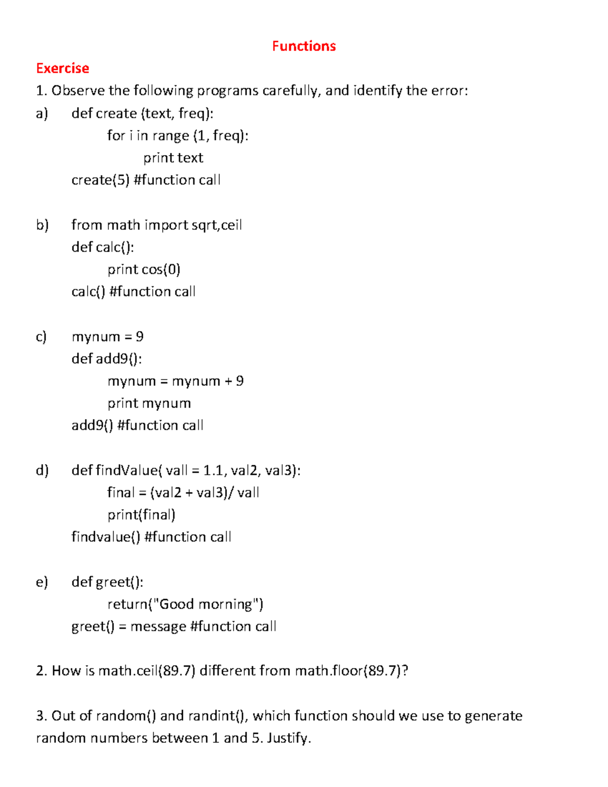 Assignment 3 Functions - Functions Exercise Observe the following ...