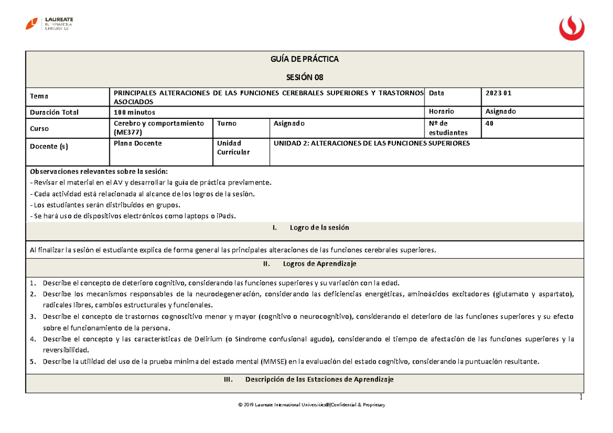 ME377 Guia de Practica - Sesion 8 - 1 GUÕA DE PR¡CTICA SESI”N 08 Tema PRINCIPALES ALTERACIONES ...
