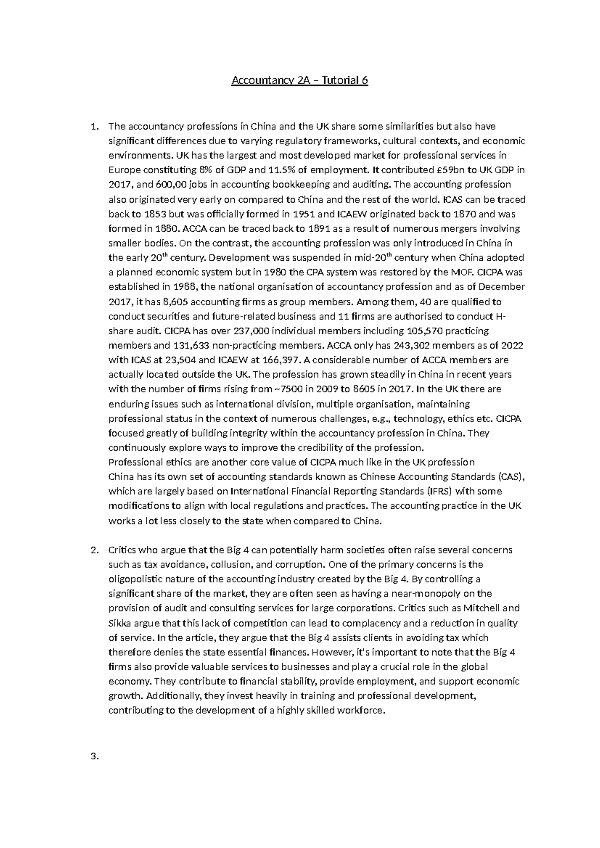 Accountancy 2A Tutorial 6 - Accountancy 2A – Tutorial 6 1. The accountancy professions in China ...