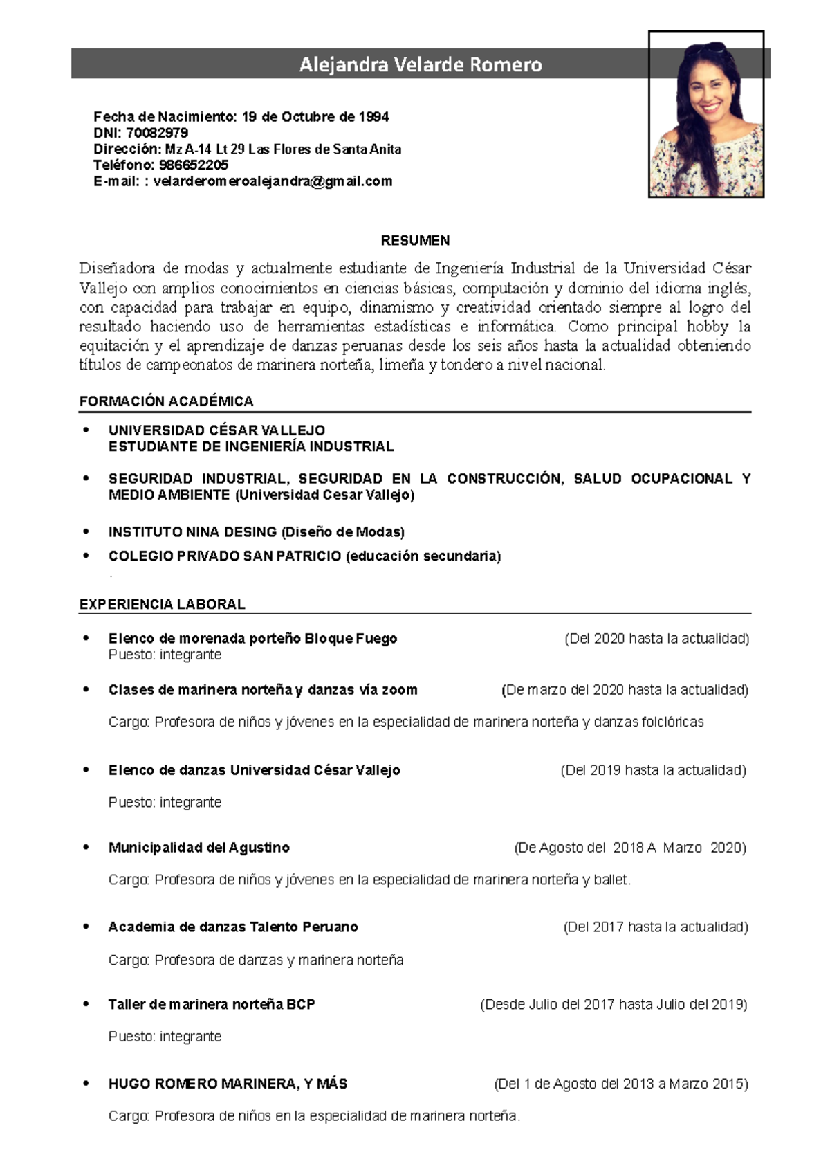 Curriculum Alejandra Velarde 4 5445 48945 - Alejandra Velarde Romero Fecha de Nacimiento: 19 de ...