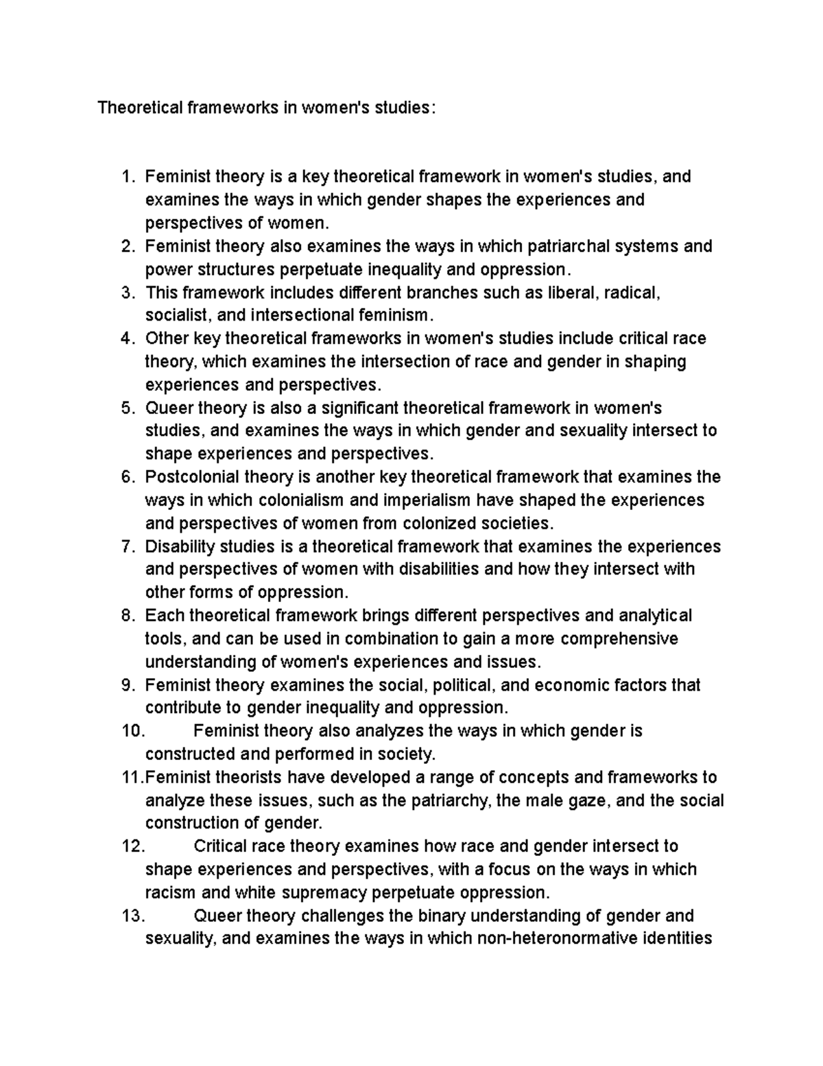 Theoretical frameworks in women's studies - Feminist theory also ...