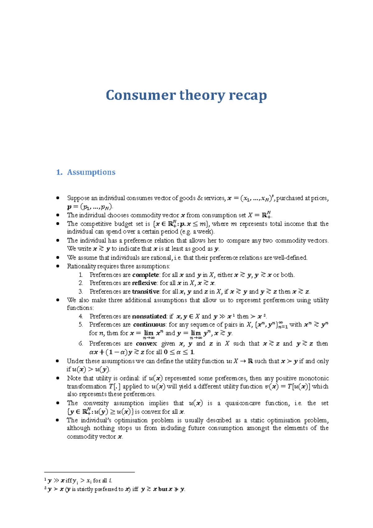 Consumer theory recap (with solutions) - Consumer theory recap 1 ...