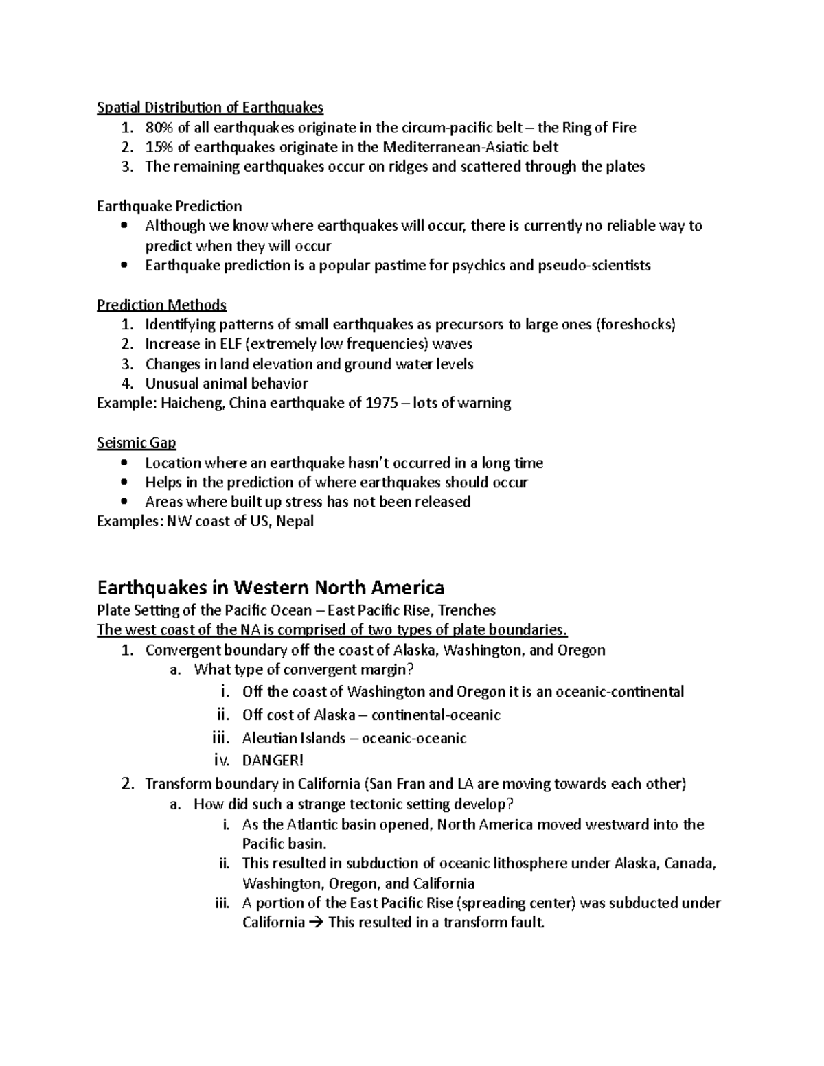 Earthquakes in Western NA Lecture Notes - Spatial Distribution of ...