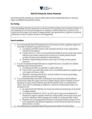 NUR 675 Module Three Activity Worksheet - NUR 675 Module Three Activity ...