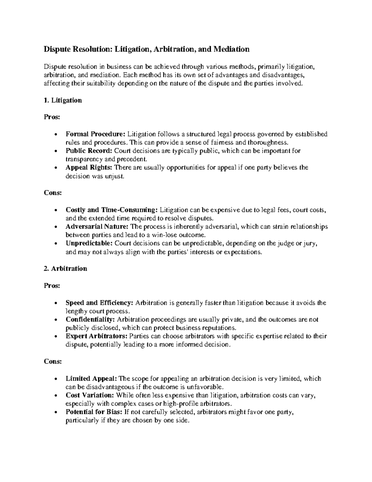 Dispute Resolution-Litigation, Arbitration, and Mediation - Dispute ...