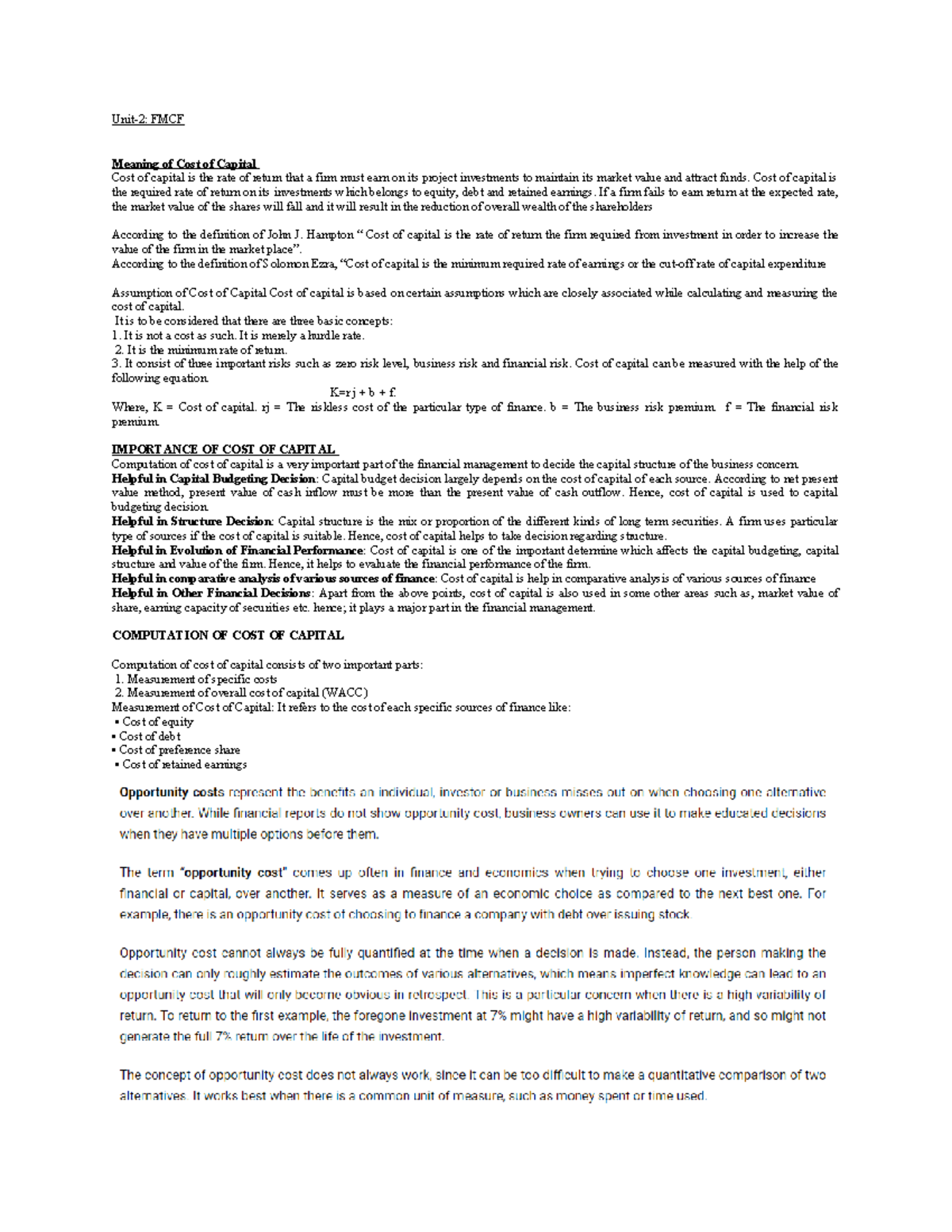 MBA Finance management 1st semester UNIT-2 Notes - Unit-2: FMCF Meaning ...