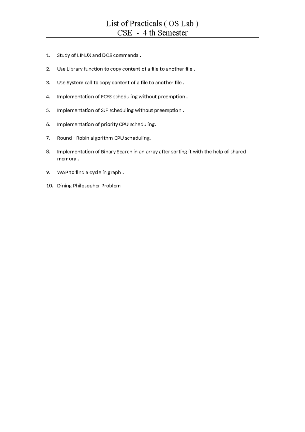 OS practicals - List of Practicals ( OS Lab ) CSE - 4 th Semester 1 ...