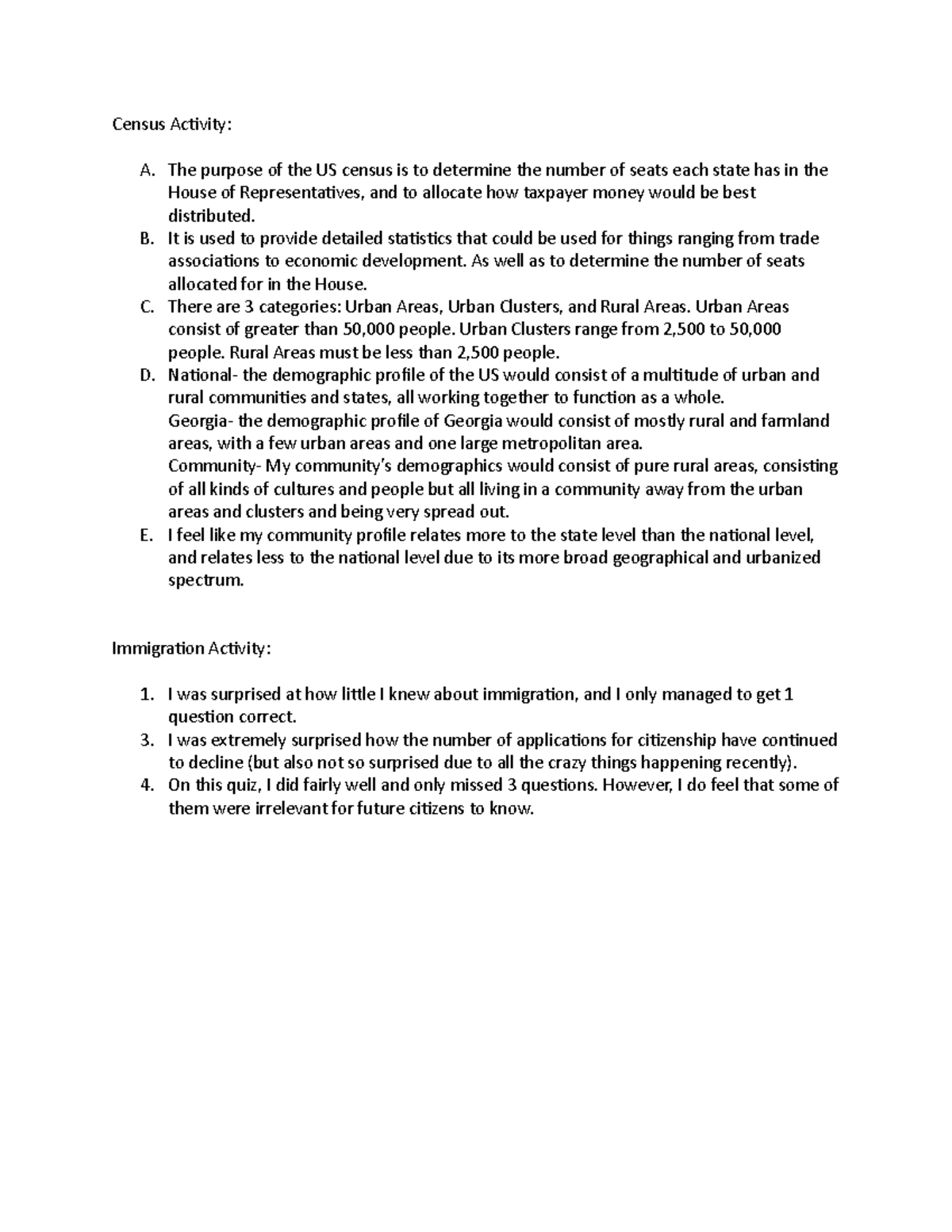 Census Activity pbh 404 - Census Activity: A. The purpose of the US ...
