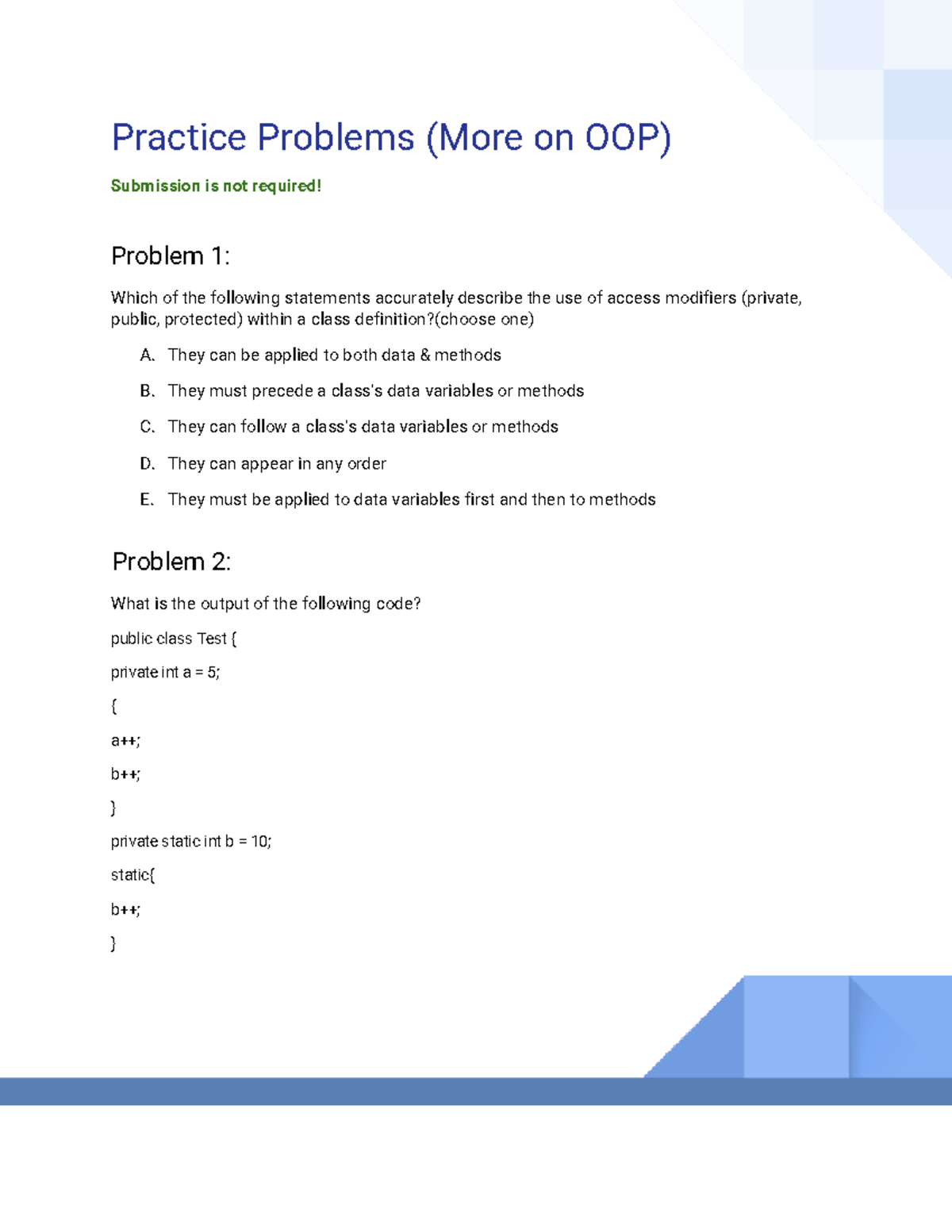 Practice Problems - More on OOP - CMPS 11 - Intermediate Programming - - StuDocu