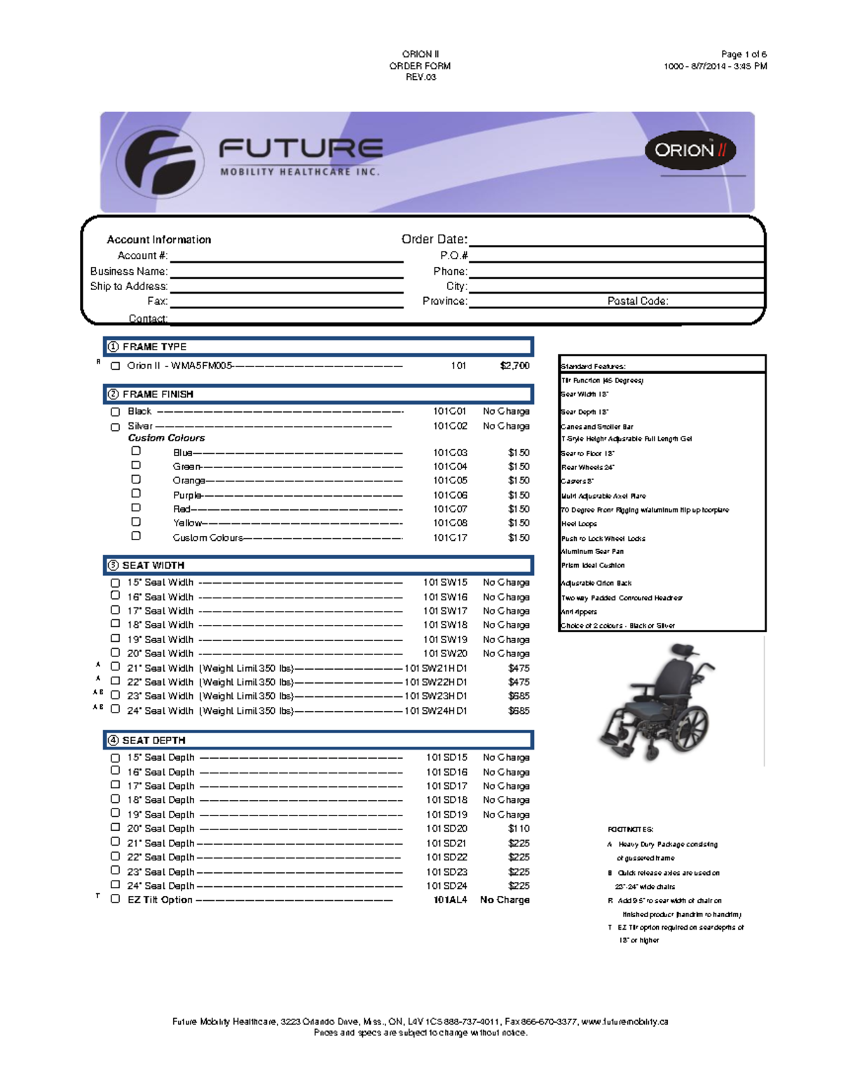 handy chair operation machine parts - ORDER FORM REV. 1000 - 8/7/2014 ...