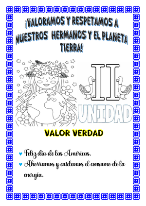 Ficha- Fecha Cívica-DÍA DE LA Tierra - “Año de la unidad, la paz y el ...