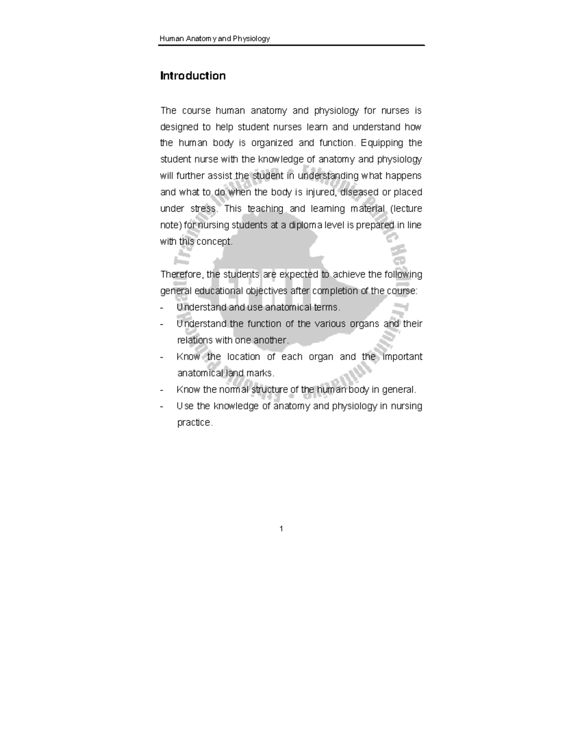 Ln human anat final-11-25 - Introduction The course human anatomy and ...