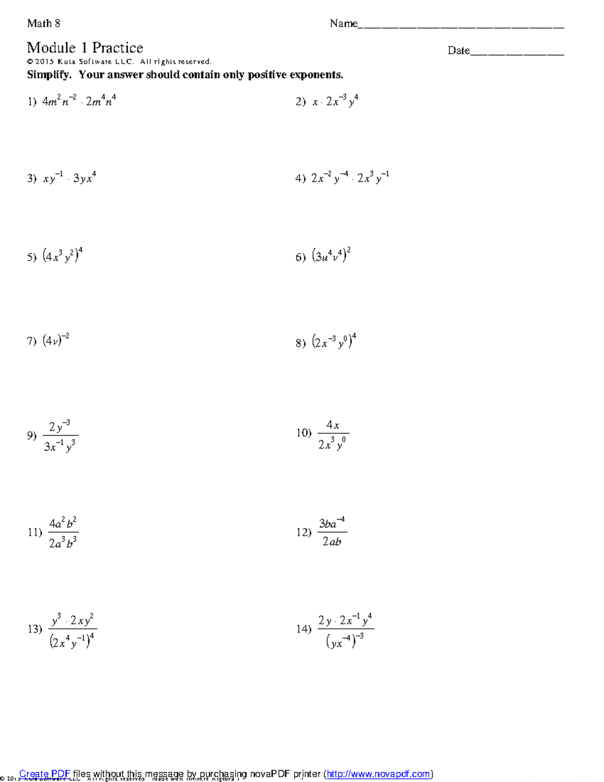Math 8 - module 1 practice sub work - ©s x 2 K 0 C 1 E 5 w FKKuotiaV ...