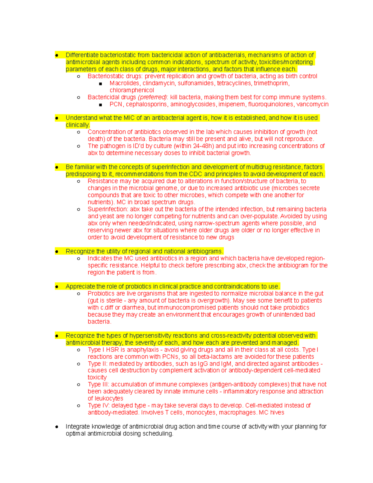 Pharm study guide Fall 1 - Differentiate bacteriostatic from bactericidal action of - Studocu