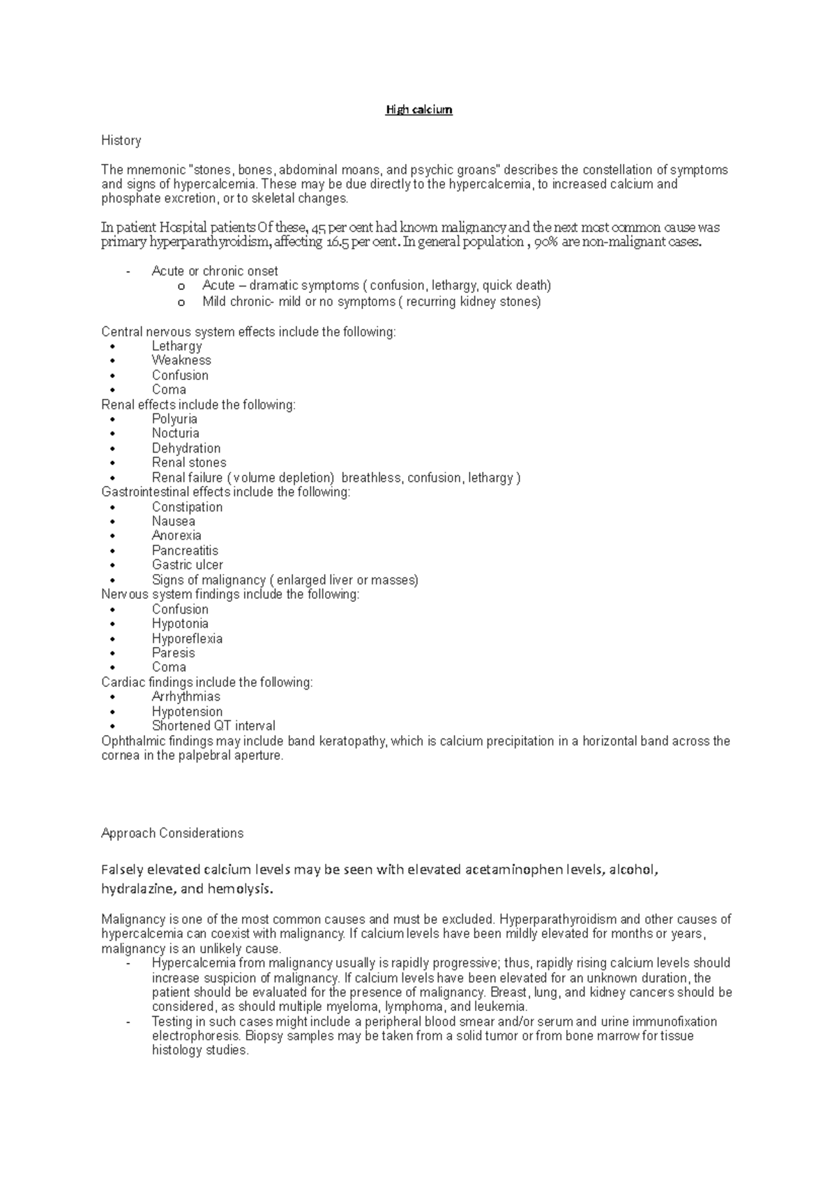 High calcium- clinical advice - High calcium History The mnemonic ...