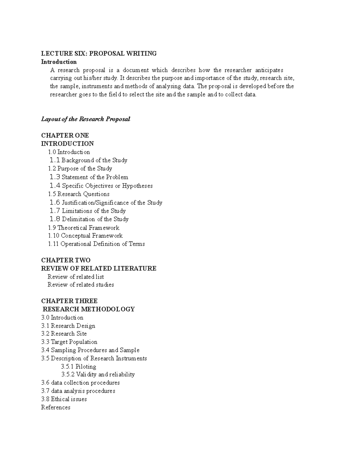 Lecture SIX - Research methods in linguistics - LECTURE SIX: PROPOSAL ...