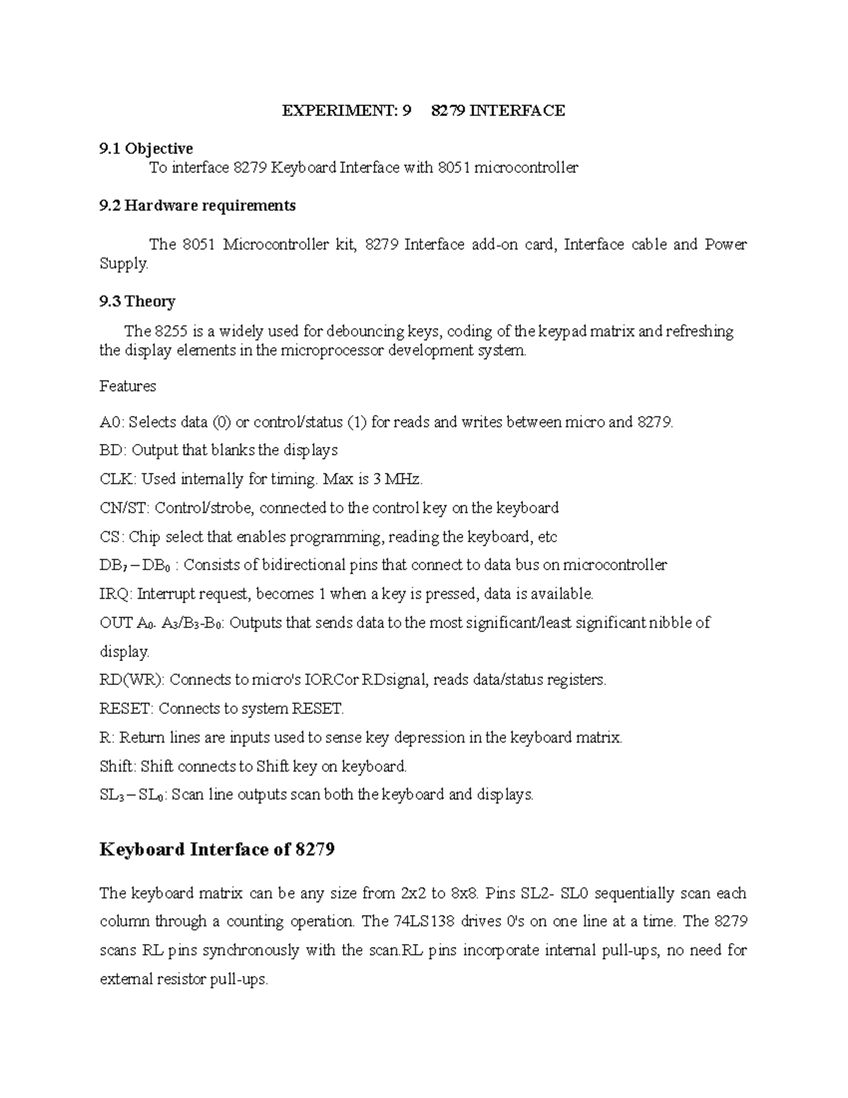 Experiment 9 - ................... - EXPERIMENT: 9 8279 INTERFACE 9 ...