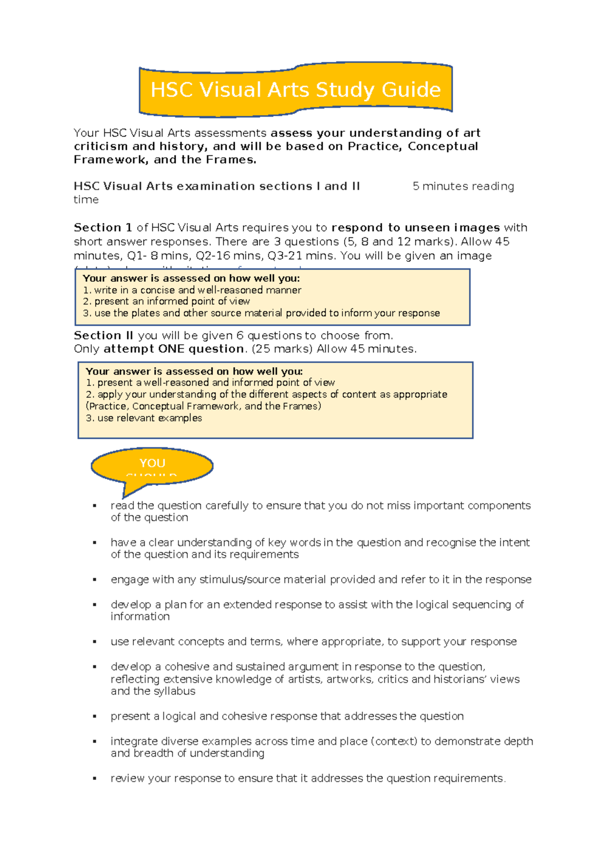 HSC Study Guide - notes - Your HSC Visual Arts assessments assess your ...