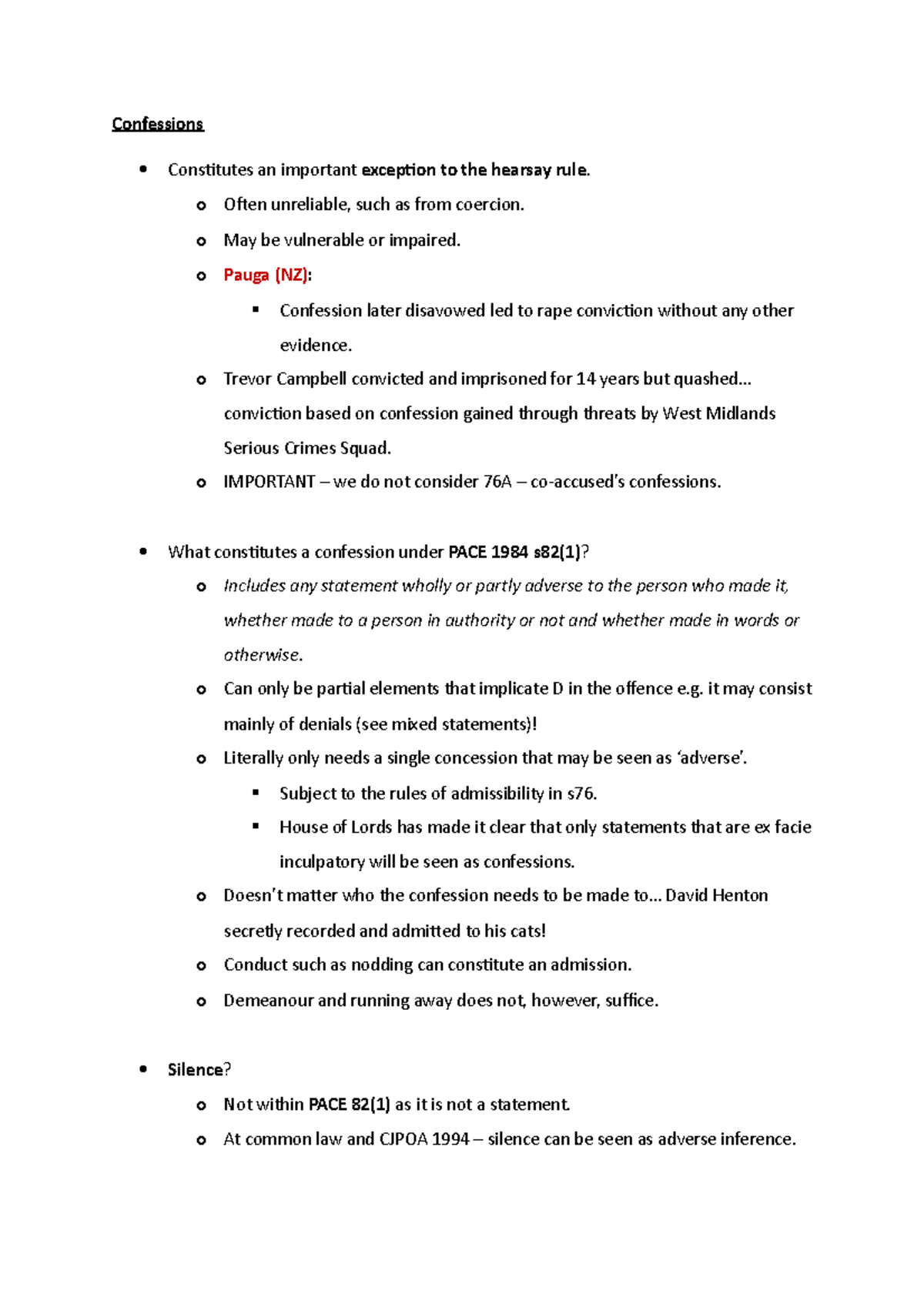 Evidence lecture notes on Confessions - Confessions Constitutes an ...