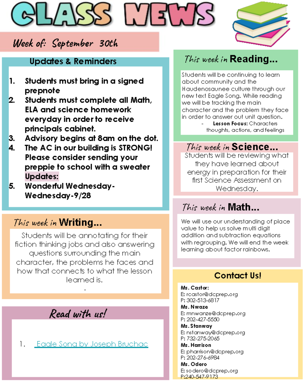 4th Grade Class News Letter 9 30 - Updates & Reminders 1. Eagle Song by ...