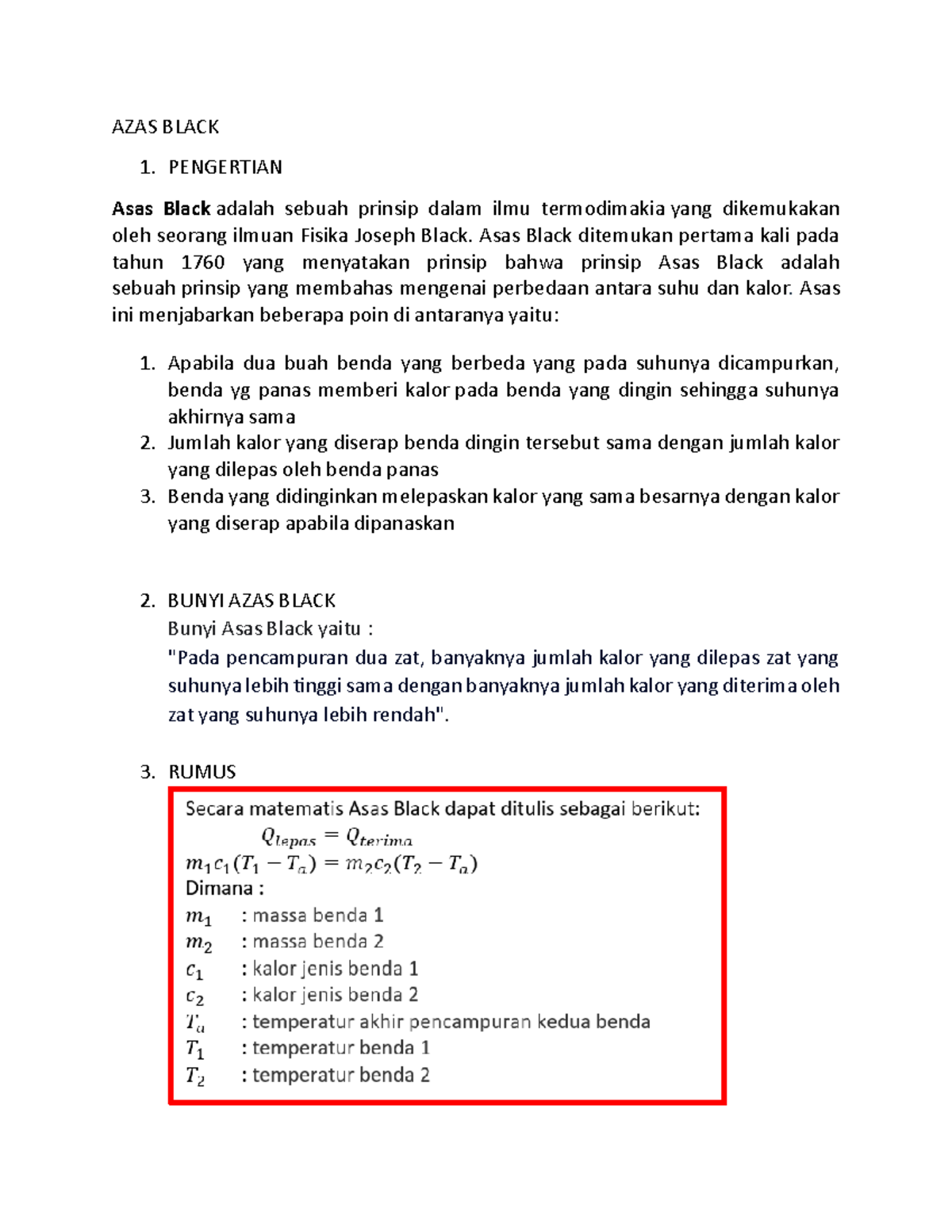 AZAS Black - Summary Pendidikan Profesi Guru Prajabatan - AZAS BLACK 1. PENGERTIAN Asas Black ...