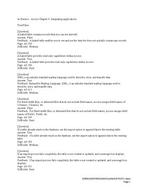 Information Systems Access Chapter 3 - In Practice - Access Chapter 3 A calculated field is a ...