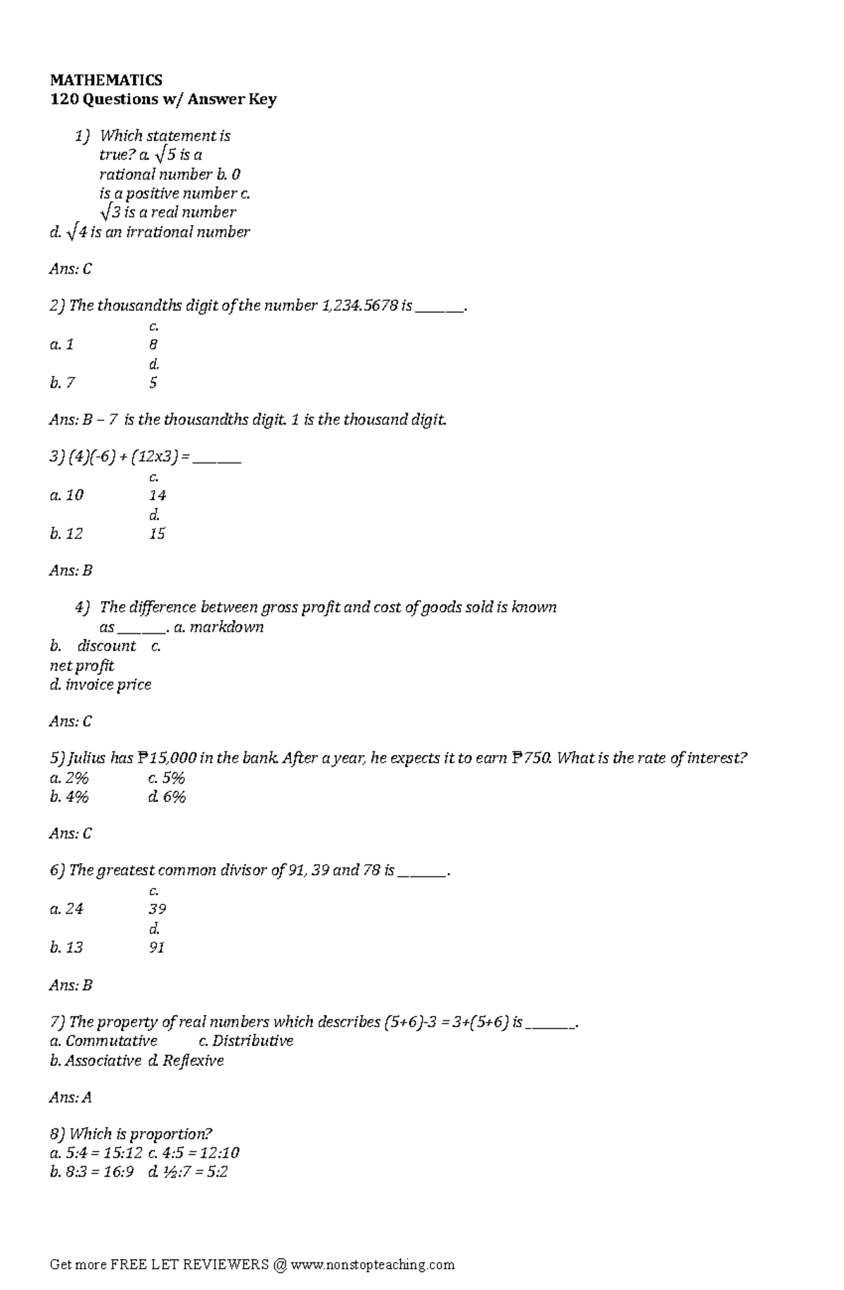 Mathematics - ,to make the student learn how to solve - MATHEMATICS 120 ...