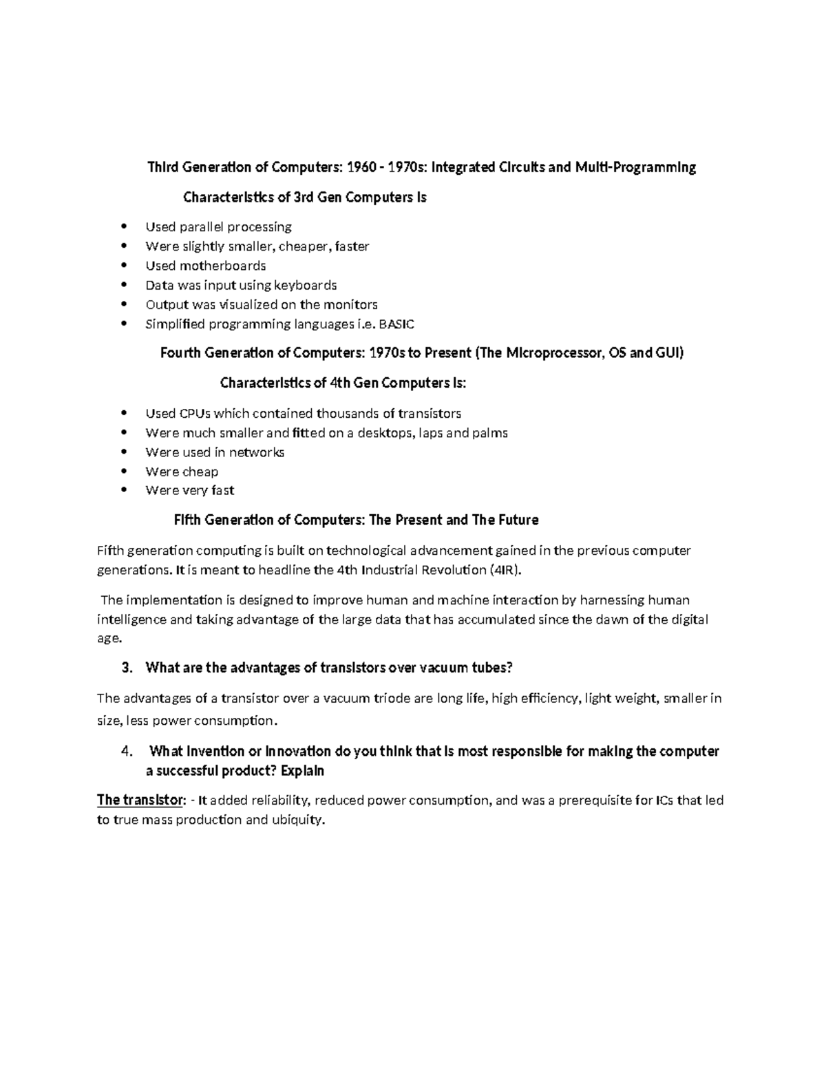 Third Generation of Computers - BASIC Fourth Generation of Computers ...