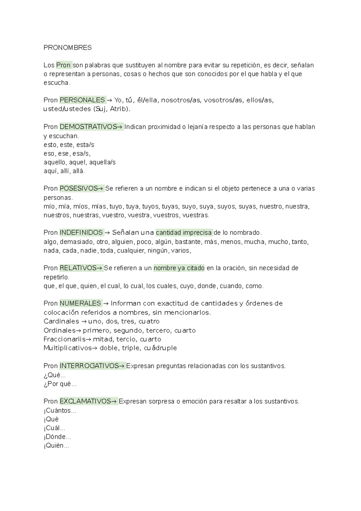 Pron - ... - PRONOMBRES Los Pron son palabras que sustituyen al nombre ...