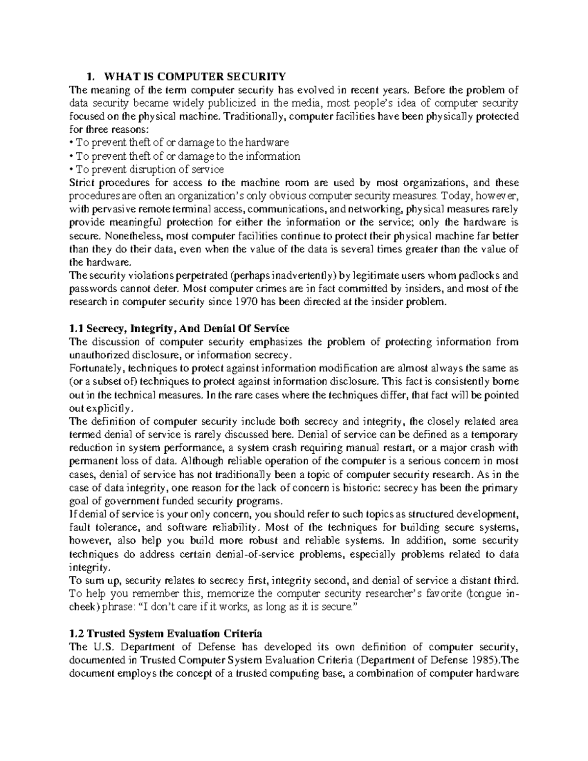 CSS UNIT-1 Part-1 - good - 1. WHAT IS COMPUTER SECURITY The meaning of the term computer ...