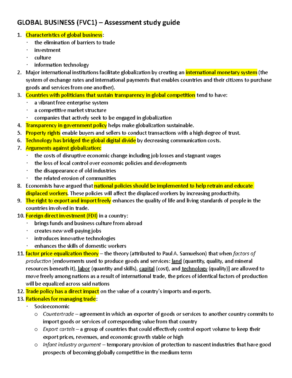 Assessment study notes - GLOBAL BUSINESS (FVC1) – Assessment study ...