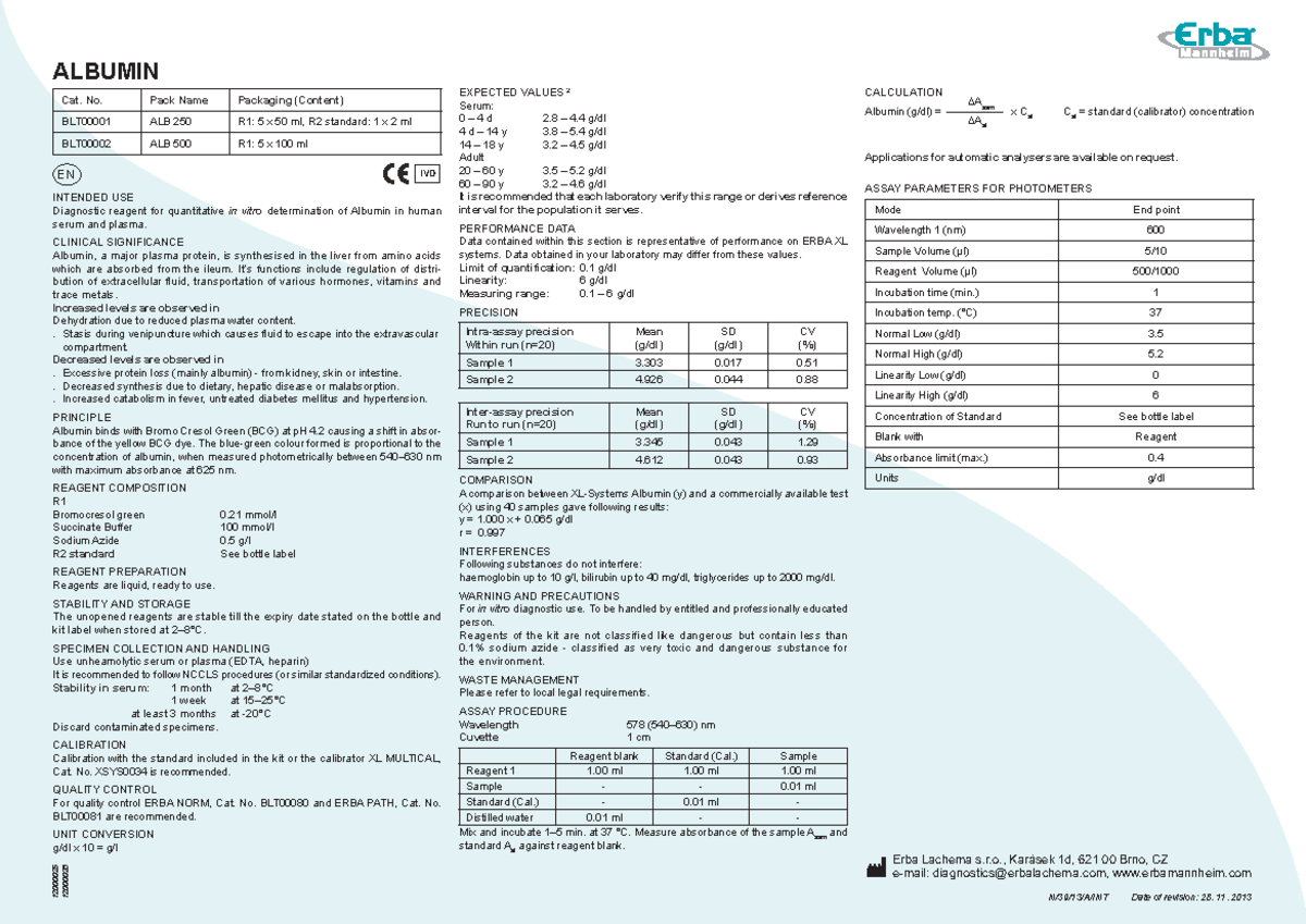 Albumin BLT00001 02 - cc1 lab p2 reference - Erba Lachema s.r., Karásek ...