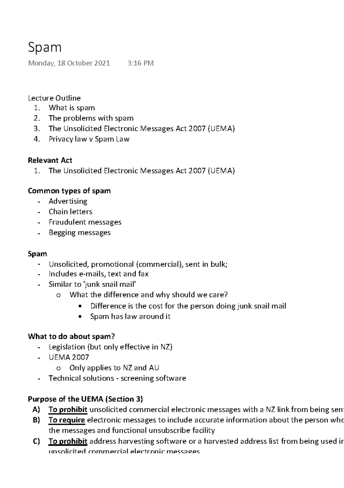 Spam - 1st Spam Lecture - Lecture Outline 1. What is spam 2. The ...