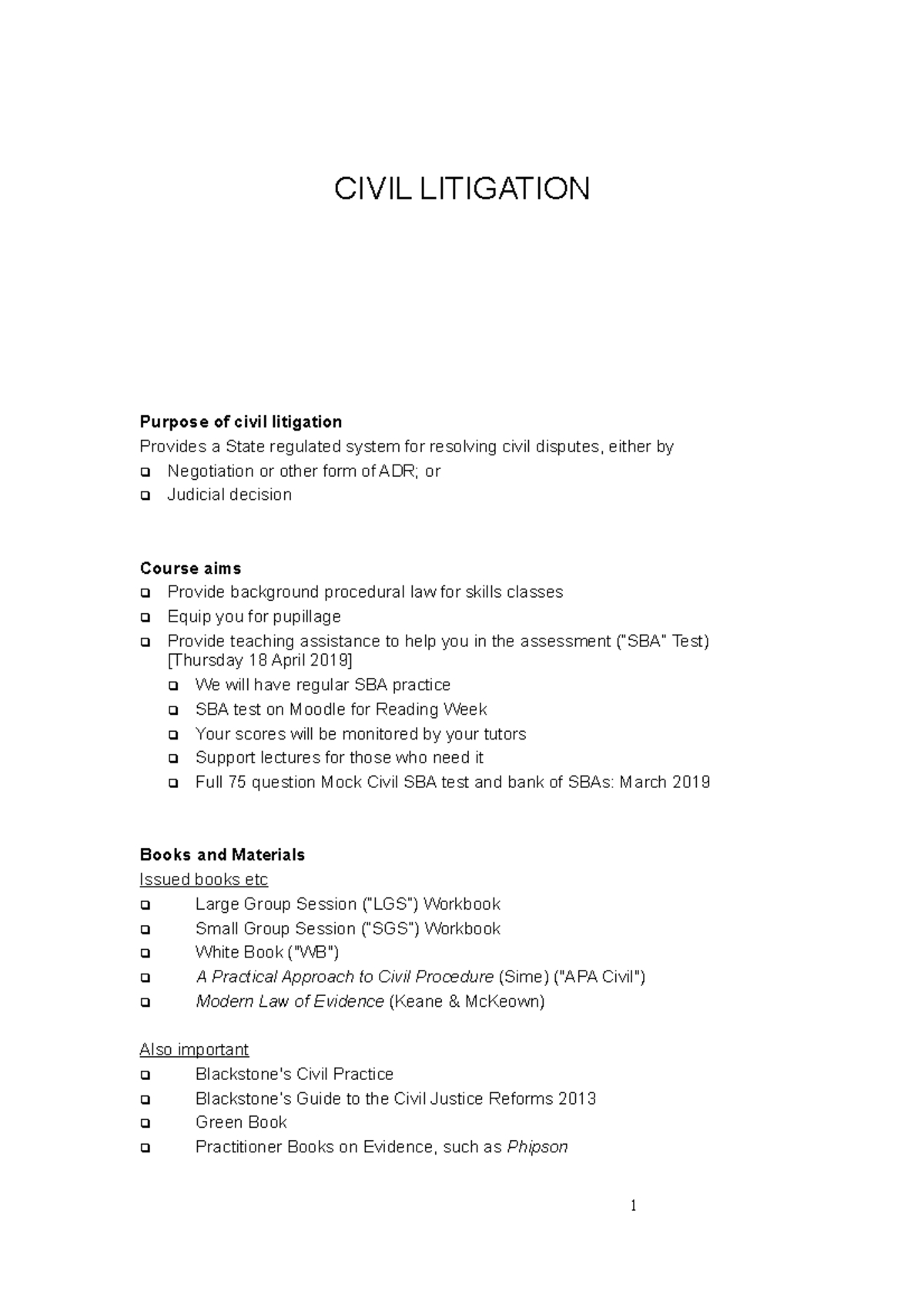 Civil LIT Revision - 100321 RF - CIVIL LITIGATION Purpose of civil ...